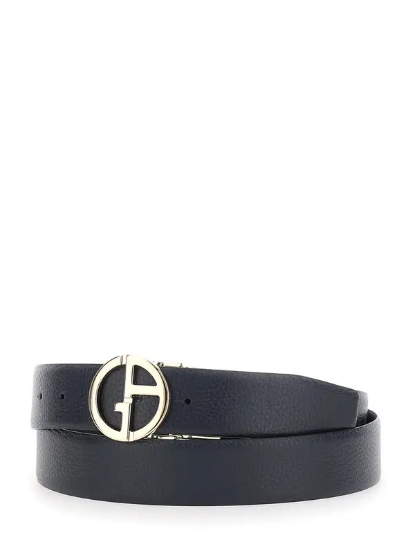 Giorgio Armani Blue Reversible Belt With Metal Logo Buckle In Leather