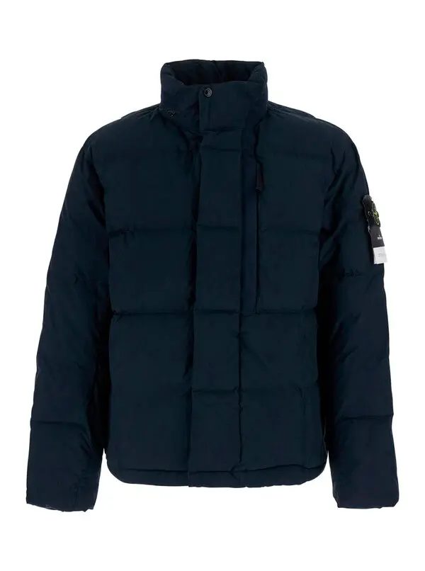 Stone Island Down Jacket With High Collar And Zip Closure In Blue Tech Fabric - Multicolor