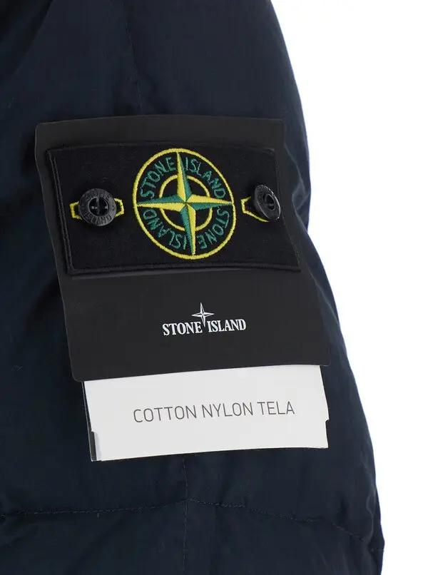 Stone Island Down Jacket With High Collar And Zip Closure In Blue Tech Fabric - Multicolor