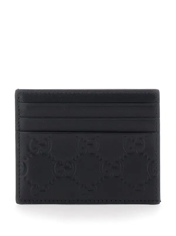 Gucci Black Emblem Card Holder With Gg Motif In Leather For - Multicolor