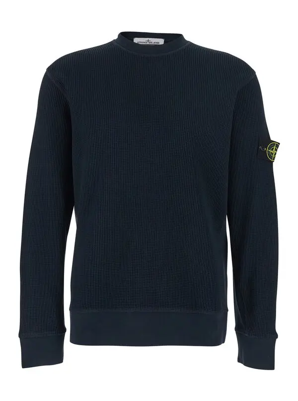 Stone Island Black Crewneck Sweatshirt With Logo Patch On Sleeve In Cotton For - Multicolor
