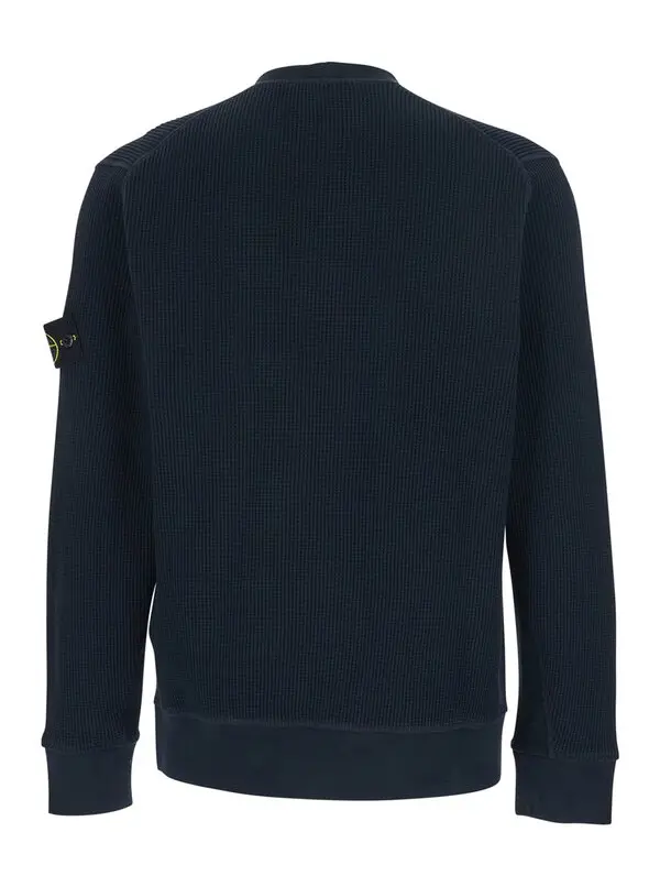 Stone Island Black Crewneck Sweatshirt With Logo Patch On Sleeve In Cotton For - Multicolor