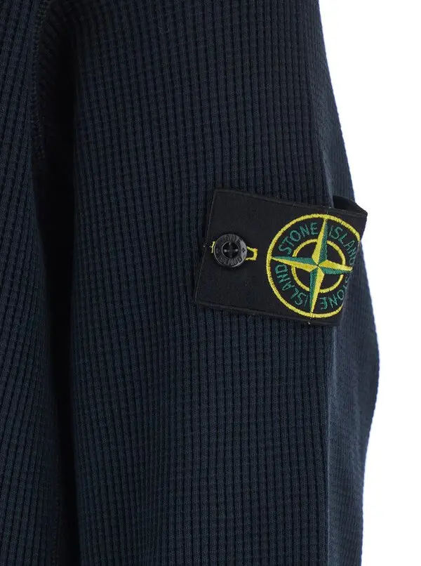 Stone Island Black Crewneck Sweatshirt With Logo Patch On Sleeve In Cotton For - Multicolor