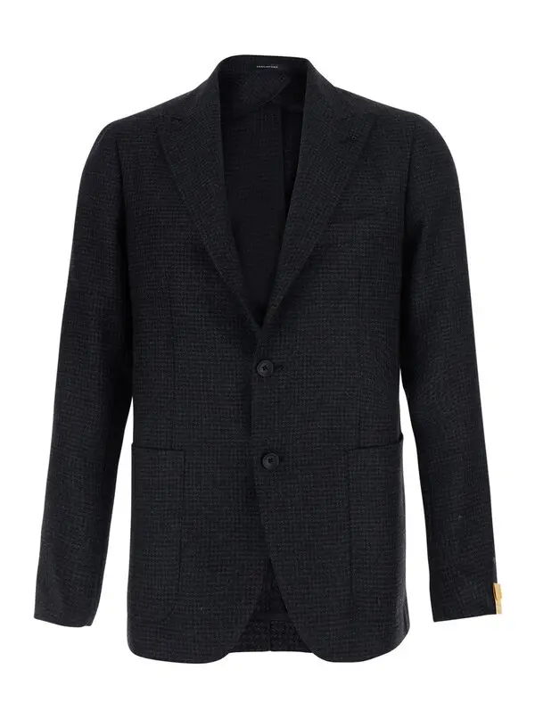 Tagliatore Grey Single-breasted Jacket With Stripe Motif And Pin On Front In Wool For