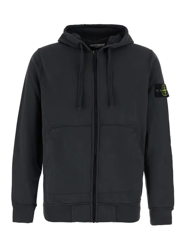 Stone Island Grey Hooded Sweatshirt With Fixed Hood And Logo Patch On The Sleeve In Cotton For - Gray