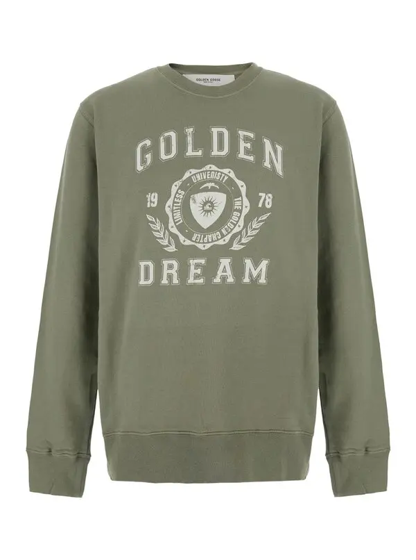 GOLDEN GOOSE Crewneck Sweatshirt With Logo Lettering On The Front In Cotton For - Green