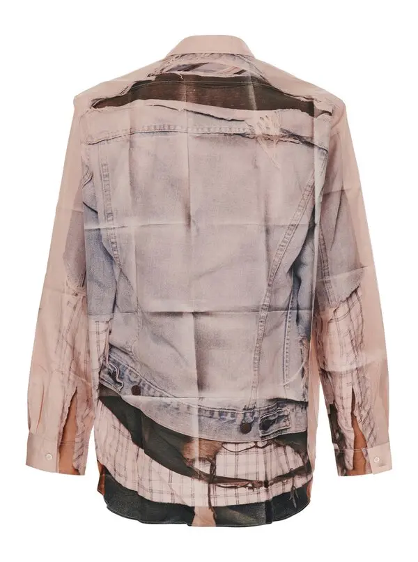 Acne Studios Pink Shirt With Classic Collar And Trompe L'oeil Print In Cotton For - Multicolor