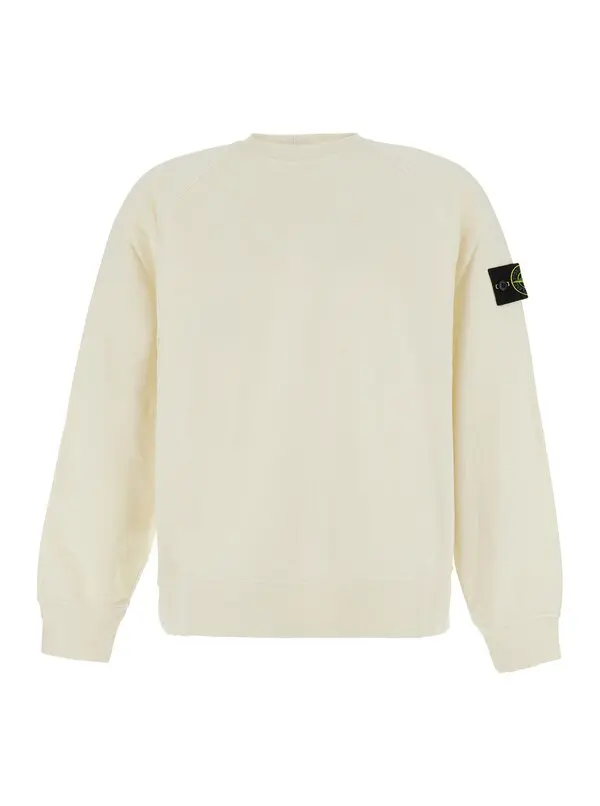 Stone Island Crewneck Sweatshirt With Logo Patch On The Sleeve In Cotton For - White