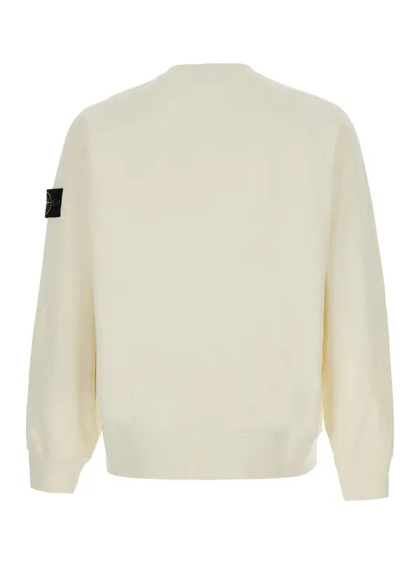 Stone Island Crewneck Sweatshirt With Logo Patch On The Sleeve In Cotton For - White