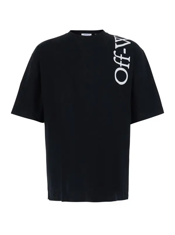 Off-White Crew Neck T-shirt With Logo Lettering In Cotton For - Black