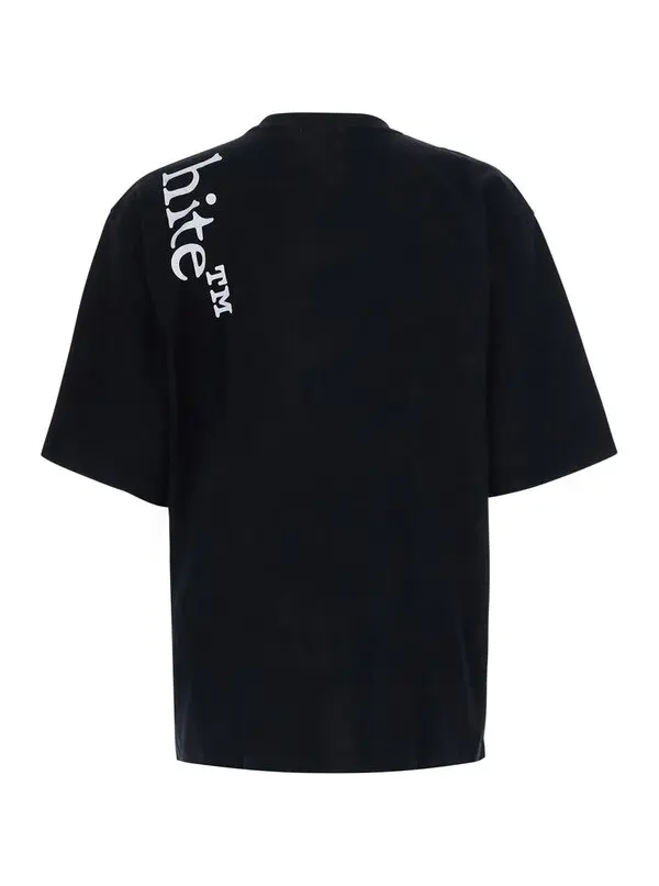 Off-White Crew Neck T-shirt With Logo Lettering In Cotton For - Black