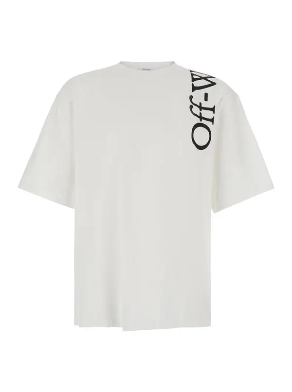 Off-White Crew Neck T-shirt With Logo Lettering In Cotton - White