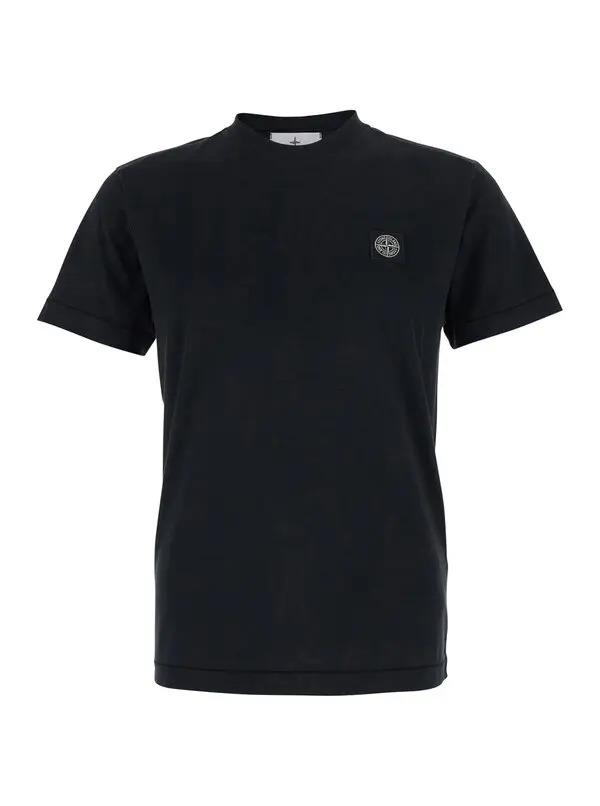 Stone Island Crew Neck T-shirt With Logo Patch On The Front In Cotton For - Black