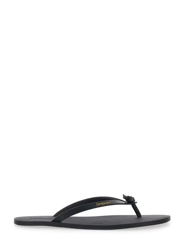 Saint Laurent Black Cassandra Flip-flops With Leather Logo Detail For