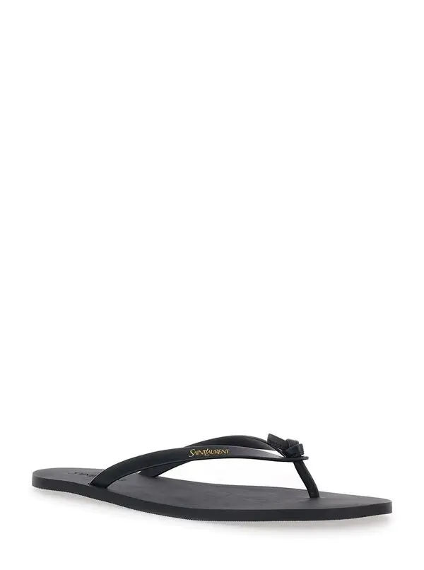 Saint Laurent Black Cassandra Flip-flops With Leather Logo Detail For
