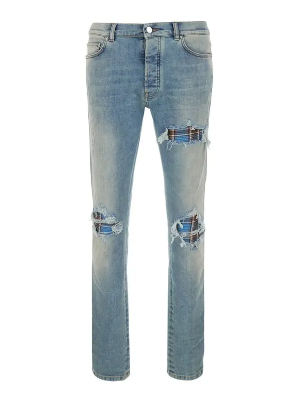 Amiri Light Blue Jeans With Ripped Details And Faded Design In Denim For - Multicolor