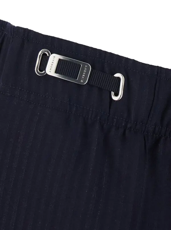 Givenchy Blue Pants With Elasticated Waist With Adjustable Buckles And All-over Stripe Motif In Tech Fabric For