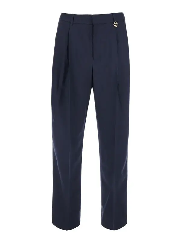 Casablanca Black Trousers With Front Pleats And Logo Plate In Wool For - Multicolor