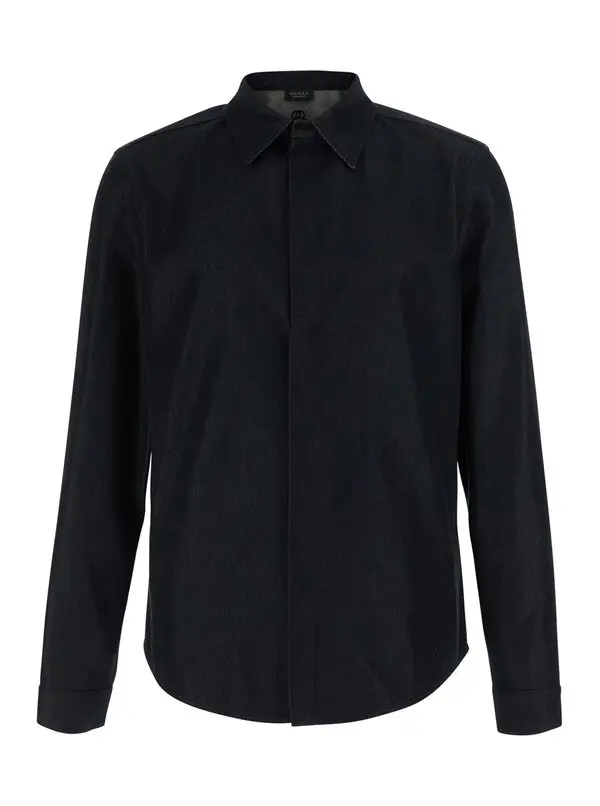 Gucci Black Shirt With Pointed Collar And Tone-on-tone Gg Logo On The Back In Denim For - Multicolor