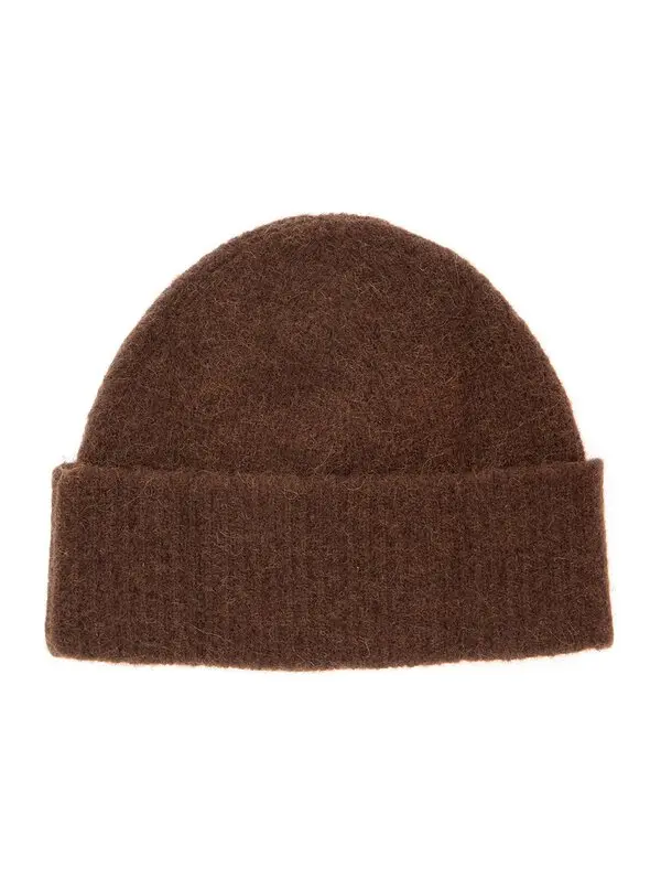 AMI Paris Beanie With De Coeur Logo And Brown Tech Fabric - Multicolor