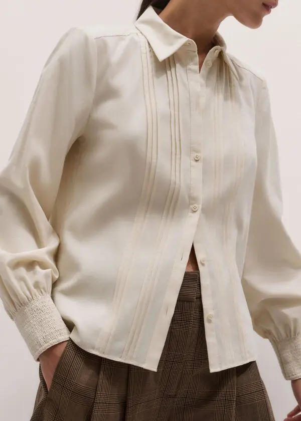 ME+EM Micro Cord Slim Fitting Blouse Winter - Cream