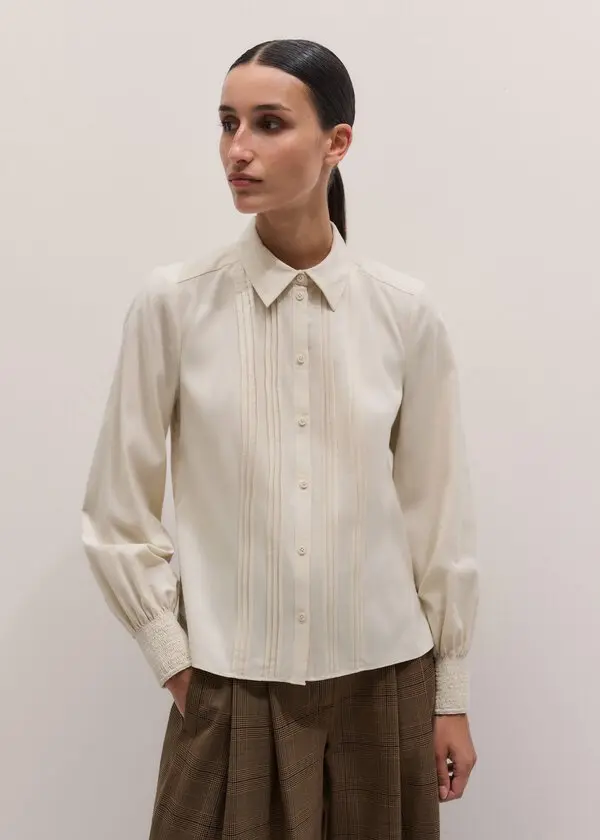 ME+EM Micro Cord Slim Fitting Blouse Winter - Cream