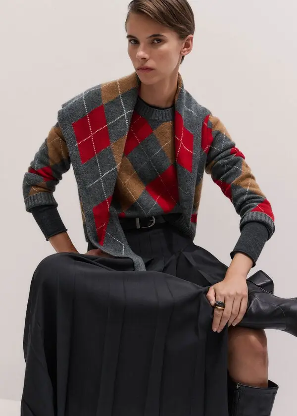 ME+EM Relaxed Argyle Sweater - Grey Multi