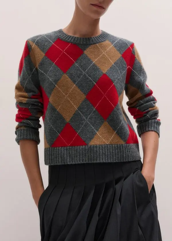 ME+EM Relaxed Argyle Sweater - Grey Multi