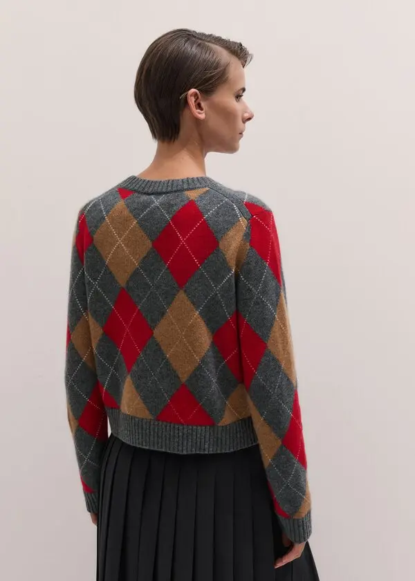 ME+EM Relaxed Argyle Sweater - Grey Multi