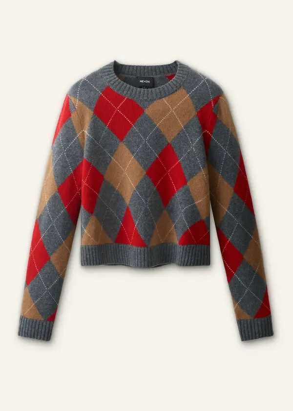 ME+EM Relaxed Argyle Sweater - Grey Multi