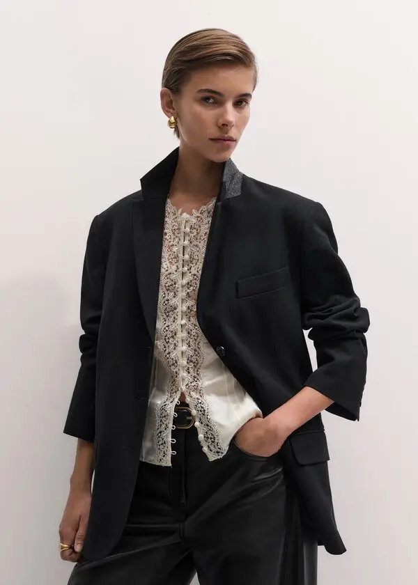 ME+EM Silk Satin And Lace Cap Sleeve Top