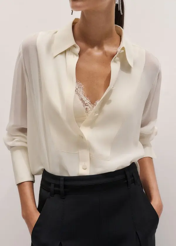 ME+EM Evening Sheer Silk Blouse - Light Cream