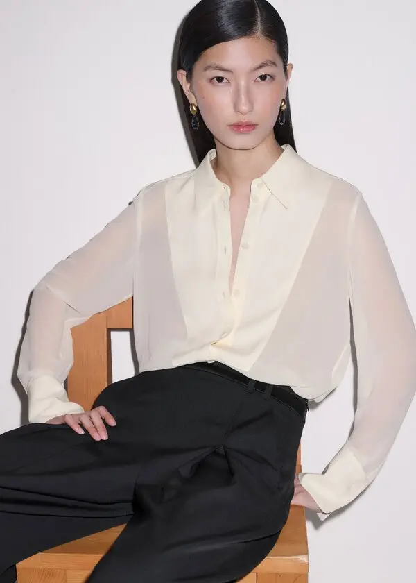 ME+EM Evening Sheer Silk Blouse - Light Cream