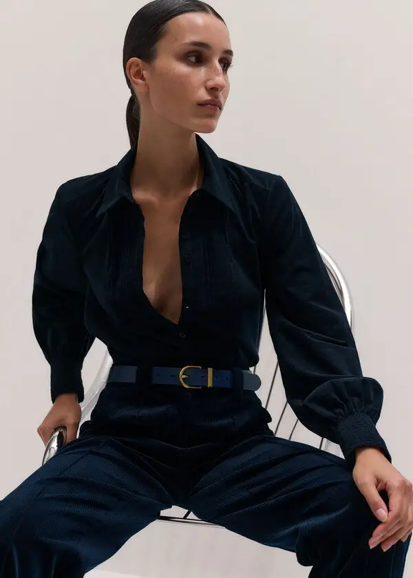 ME+EM Micro Cord Slim Fitting Blouse