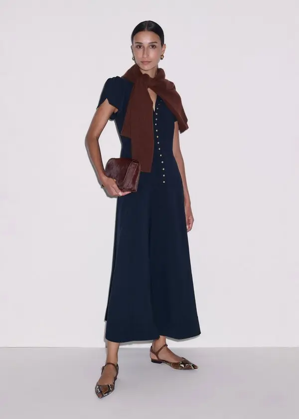 ME+EM A-line Feature Button Maxi Dress - Navy