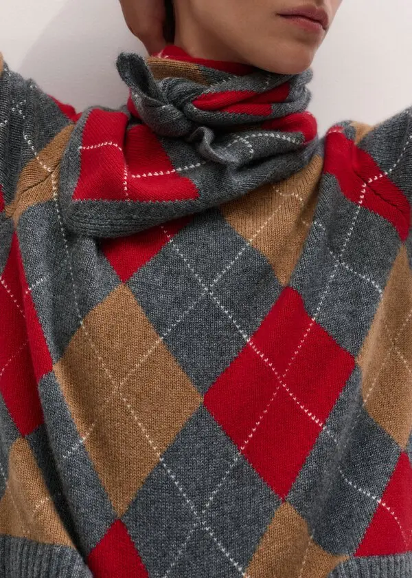 ME+EM Cashmere Argyle Triangle Knit Scarf