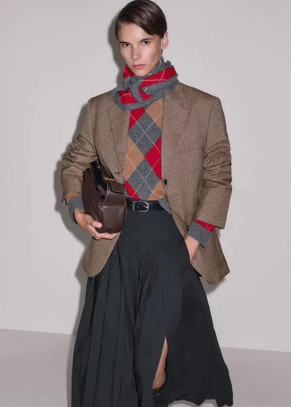 ME+EM Cashmere Argyle Triangle Knit Scarf