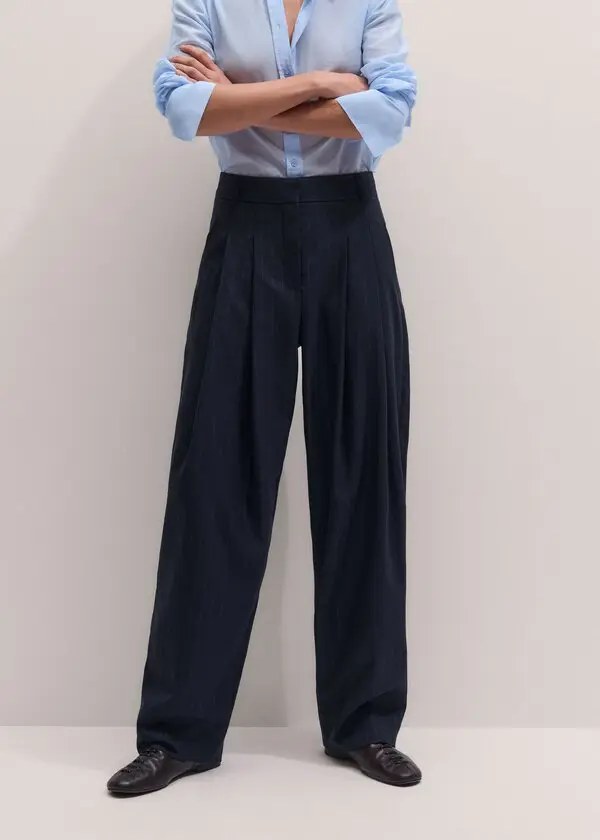 ME+EM Pleat Taper Pant - Navy/olive