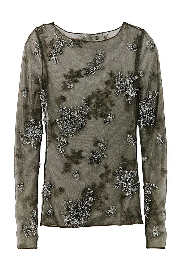 Free People Talk To Me Embellished Long Sleeve Top