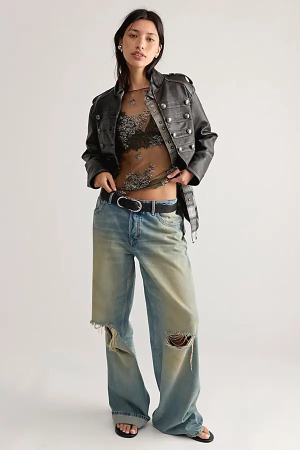 Free People Talk To Me Embellished Long Sleeve Top
