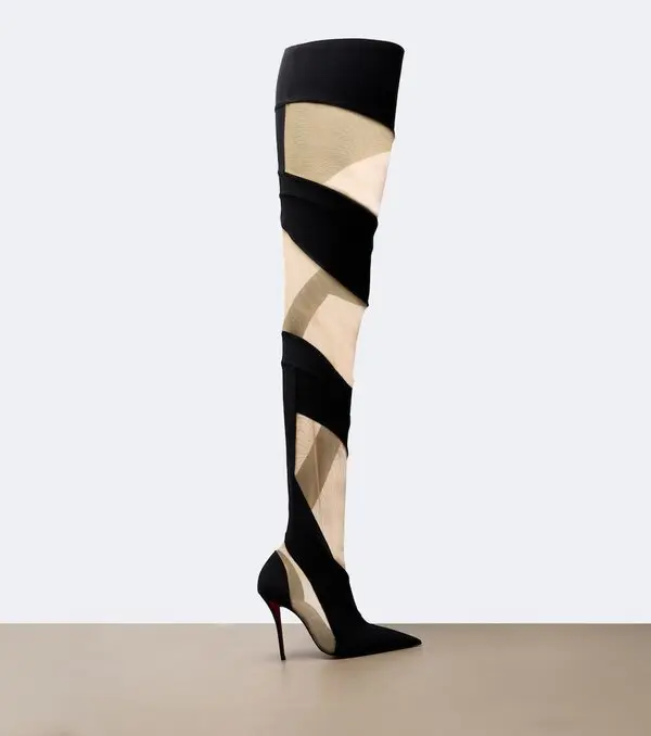 CHRISTIAN LOUBOUTIN Zeetozee Mesh-paneled Over-the-knee Boots