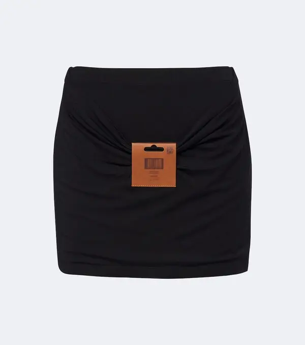 JEAN PAUL GAULTIER Leather-trimmed Jersey Miniskirt - Black