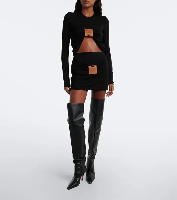 JEAN PAUL GAULTIER Leather-trimmed Jersey Miniskirt