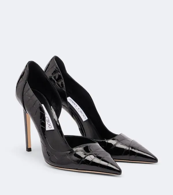 JIMMY CHOO Brigitte Croc-effect Patent Leather Pumps - Black