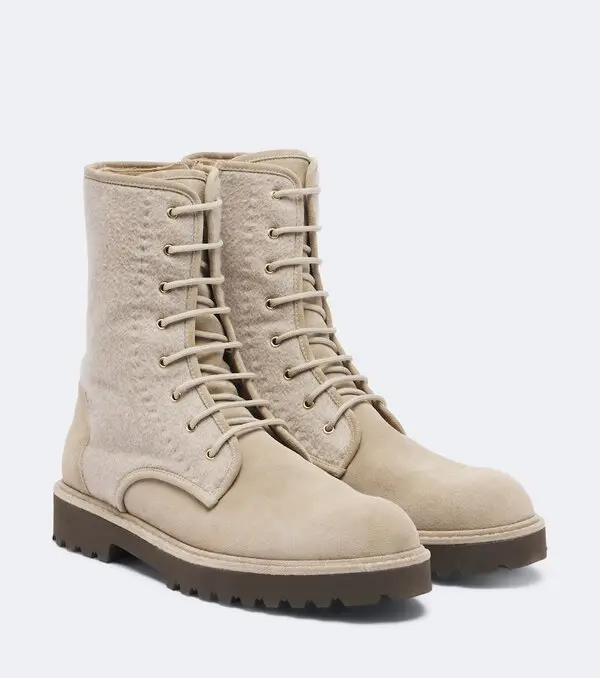 Max Mara Suede Lace-up Boots - Beige