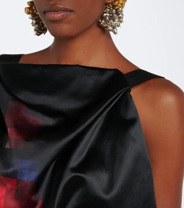 Dries Van Noten Draped Printed Silk Satin Gown