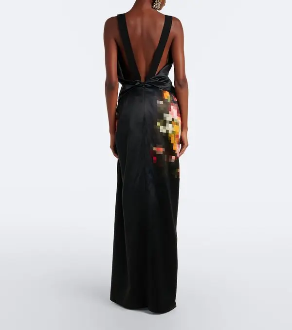 Dries Van Noten Draped Printed Silk Satin Gown