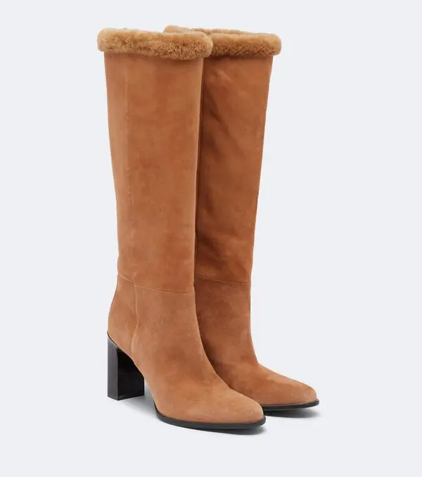 JIMMY CHOO Bibi Shearling-trimmed Suede Knee-high Boots - Beige