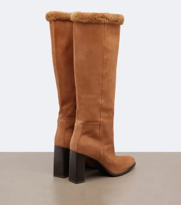 JIMMY CHOO Bibi Shearling-trimmed Suede Knee-high Boots - Beige