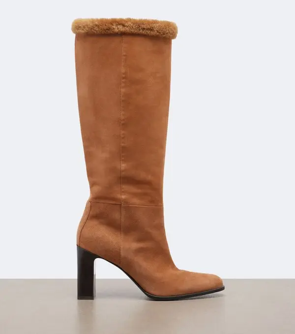 JIMMY CHOO Bibi Shearling-trimmed Suede Knee-high Boots - Beige